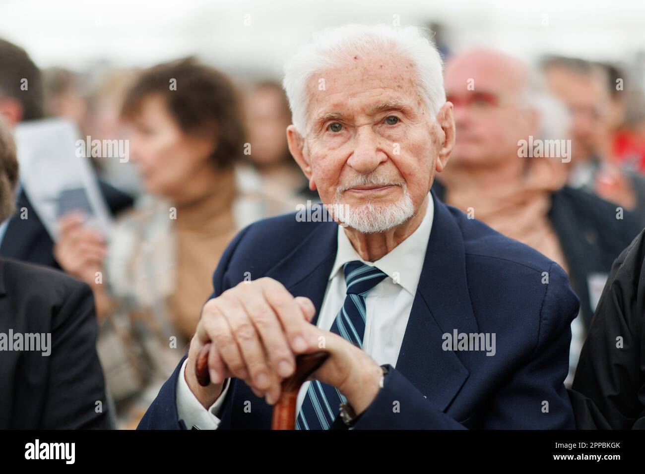 23 April 2023, Bavaria, Flossenbürg: Leszek Zukowski, survivor of the ...