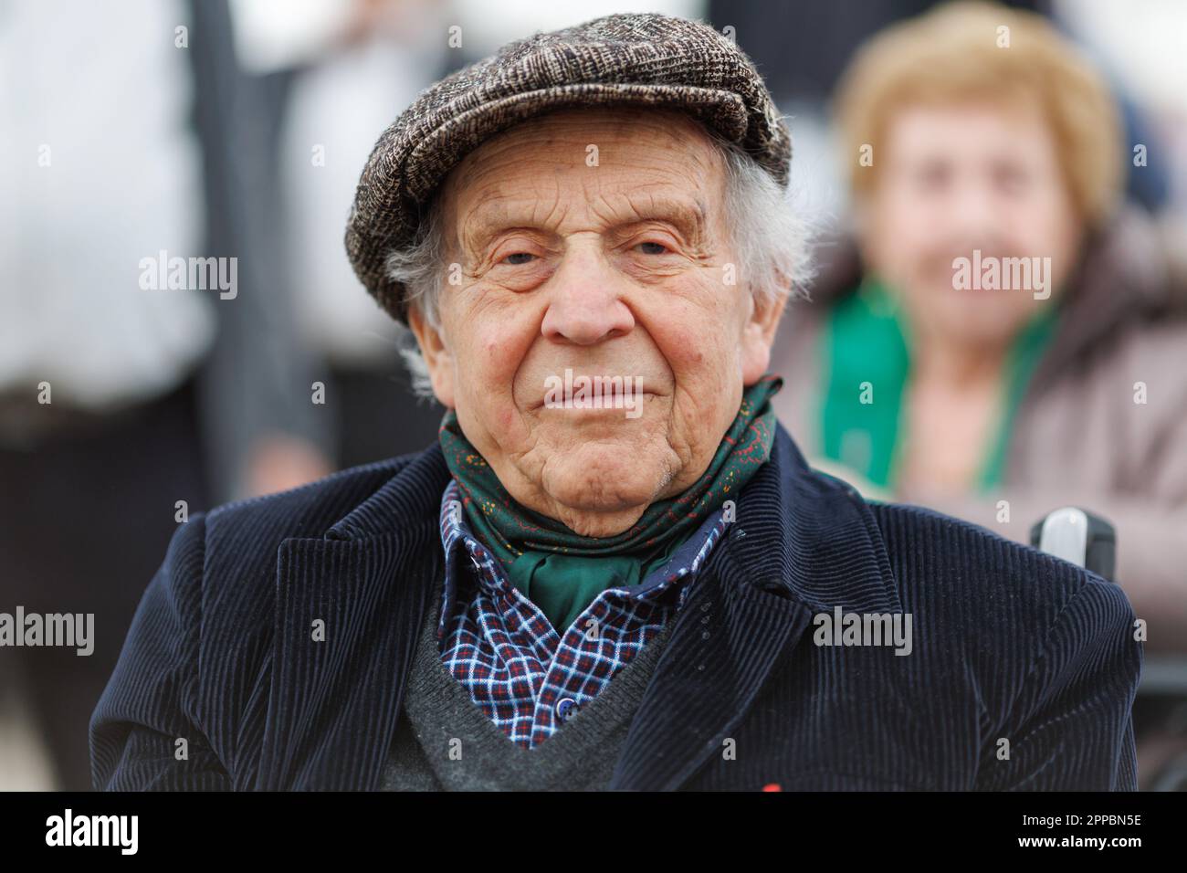 23 April 2023, Bavaria, Flossenbürg: Shelomo Selinger, survivor of the ...