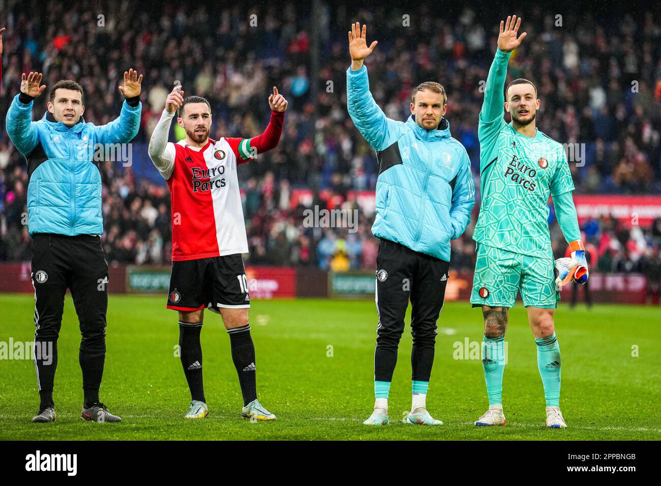 Rotterdam, Netherlands. 23rd Apr, 2023. Rotterdam - Oussama Idrissi of Feyenoord, Orkun Kokcu of ...