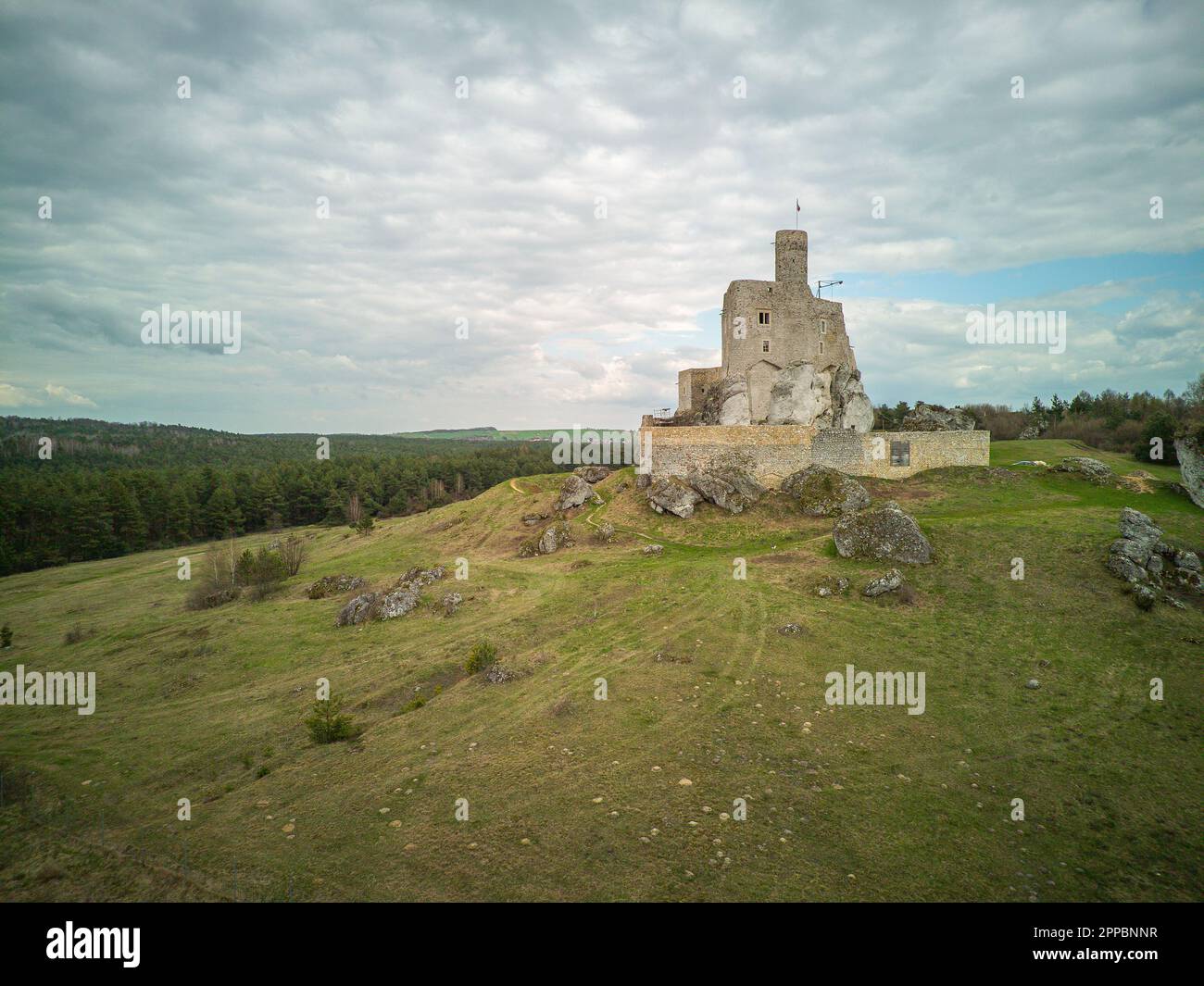 Ruins of a medieval castle in the village of Mirow, Poland Stock Photo ...