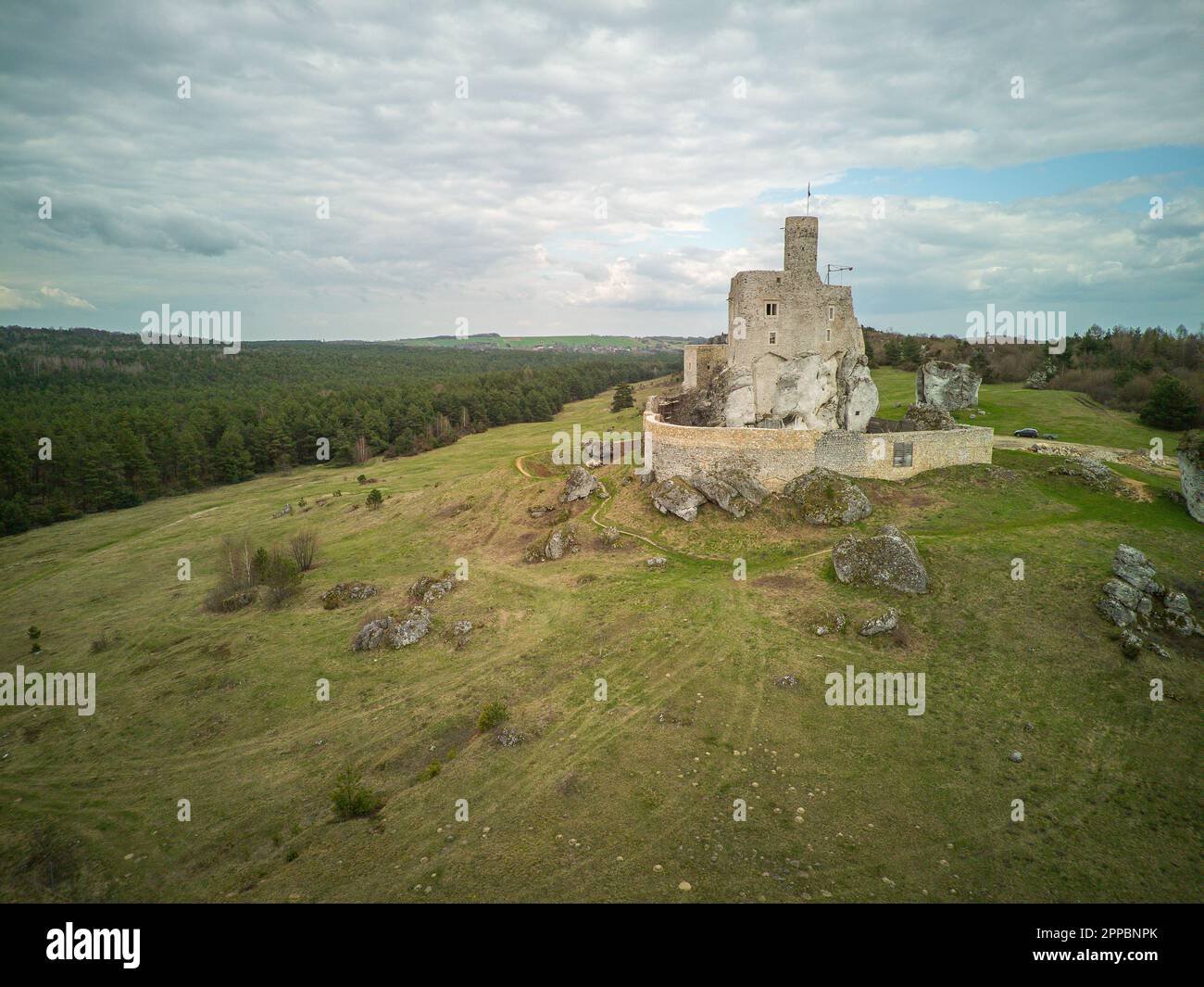 Ruins of a medieval castle in the village of Mirow, Poland Stock Photo ...