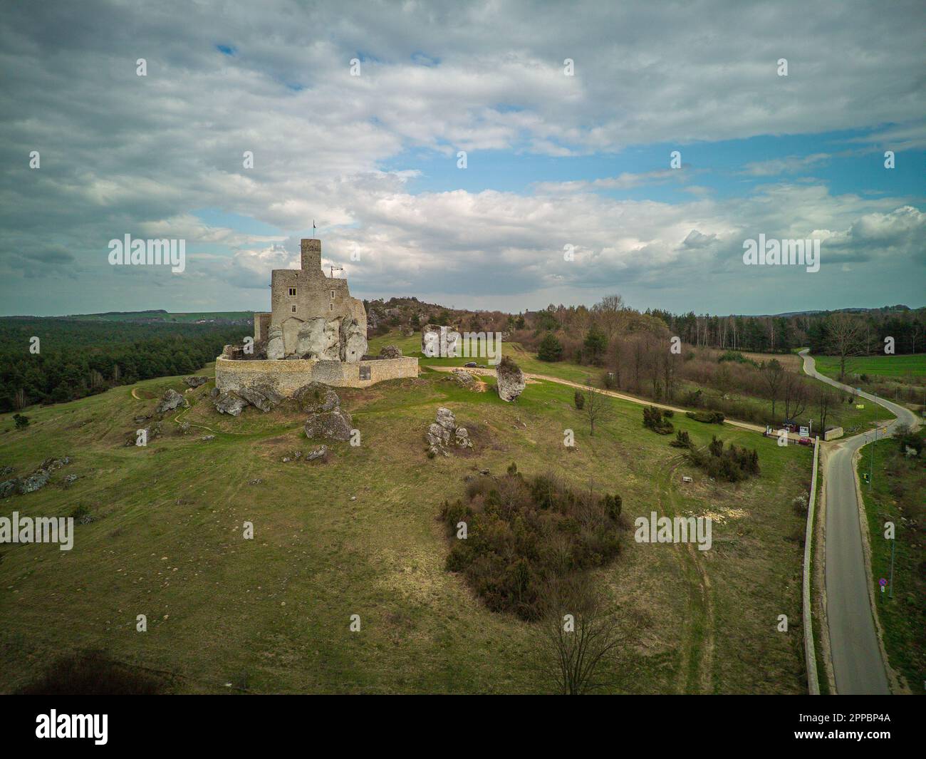 Ruins of a medieval castle in the village of Mirow, Poland Stock Photo ...