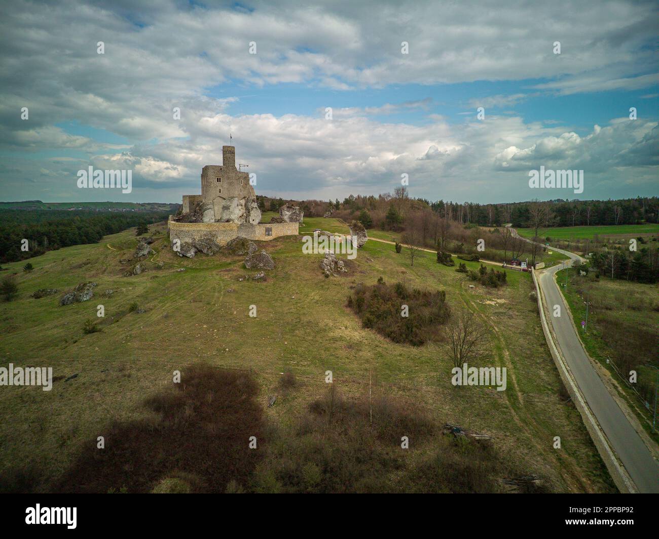 Ruins of a medieval castle in the village of Mirow, Poland Stock Photo ...