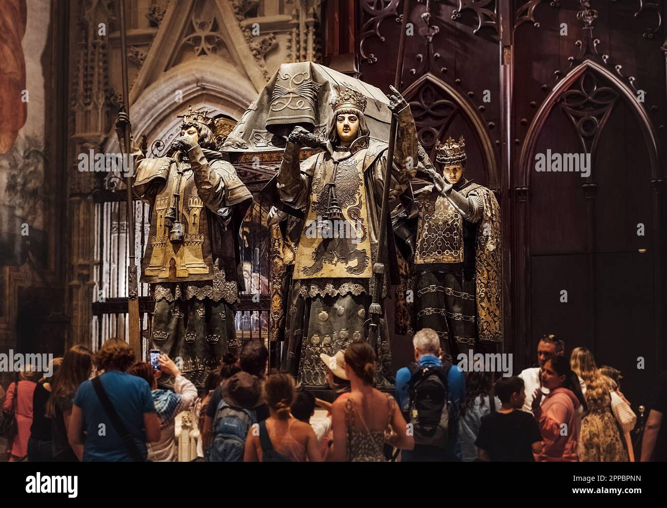 Seville, Spain - April 12, 2023: Tourists crowds around Tomb of ...