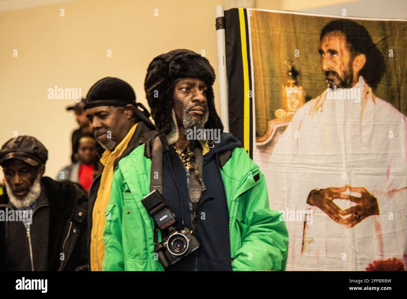 A man listens to speakers at Jah Shaka's Nine Nigh at the Great Hall ...