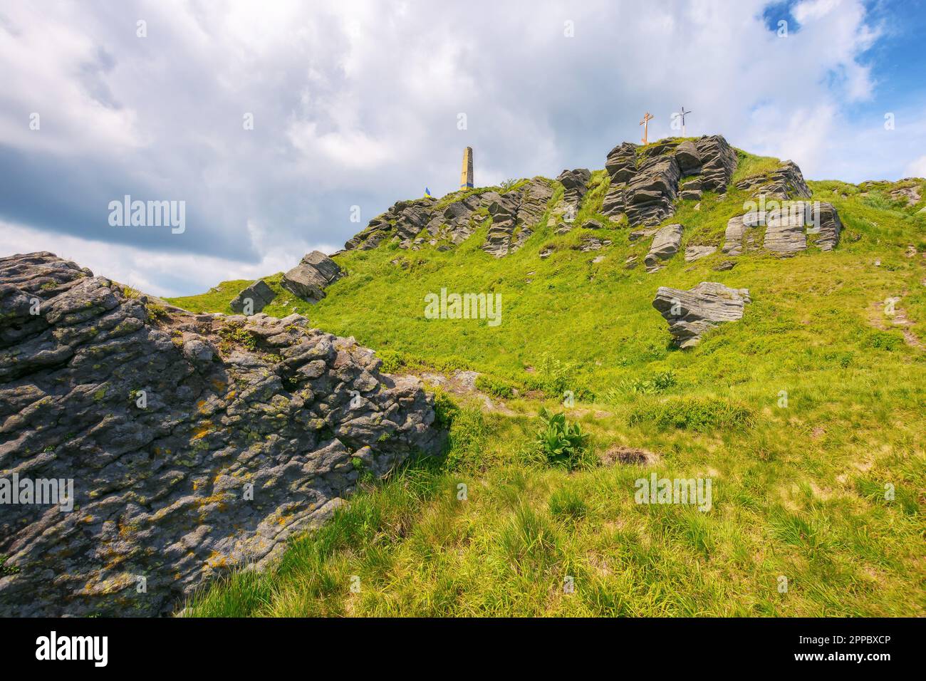 ukrainian carpathians watershed ridge adventures. terrain with stones ...