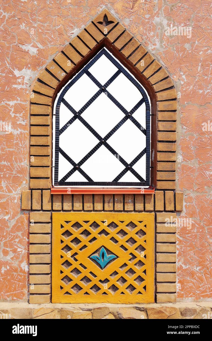 middle east window on the old facade. isolated white background Stock ...