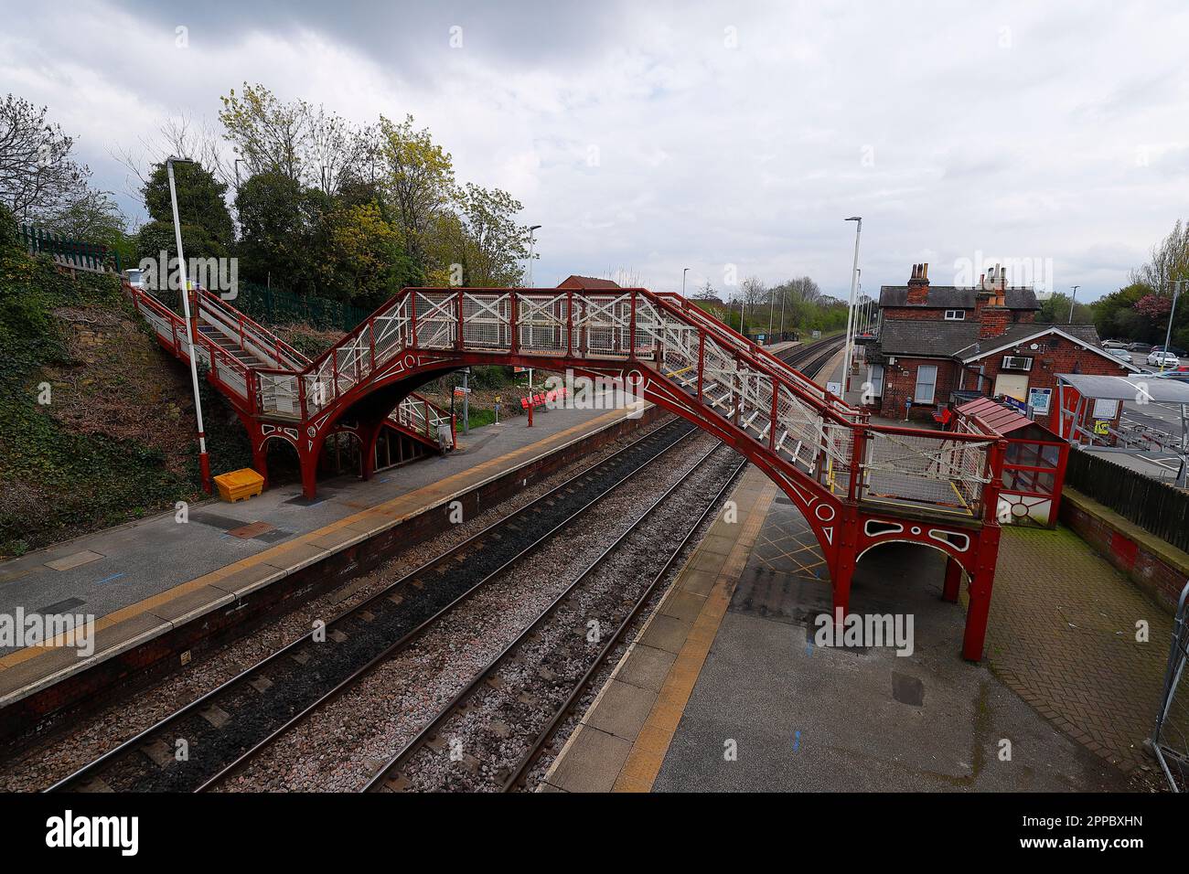 A listed victorian bridge at Garforth Railway Station in Leeds which is ...