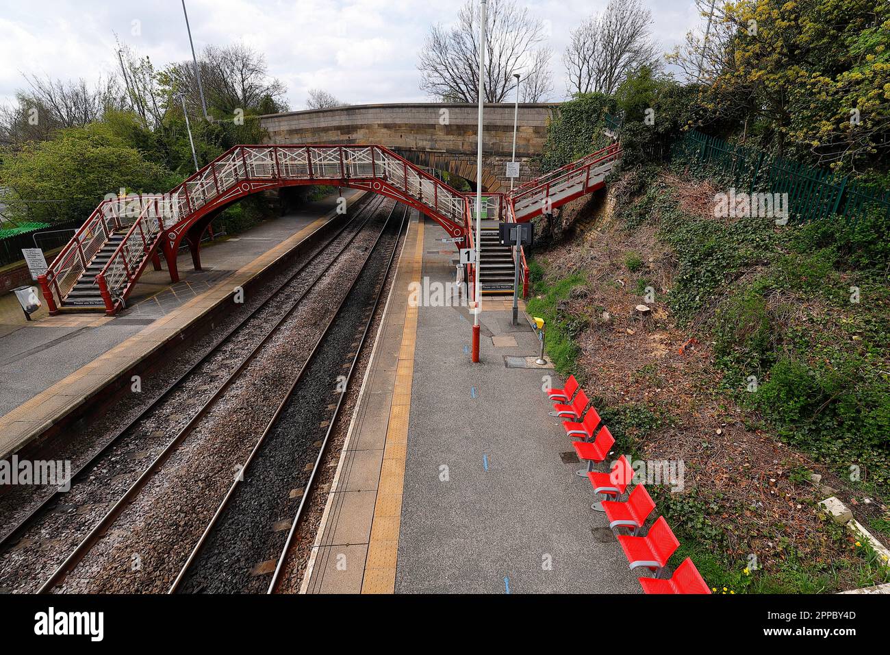 A listed victorian bridge at Garforth Railway Station in Leeds which is ...