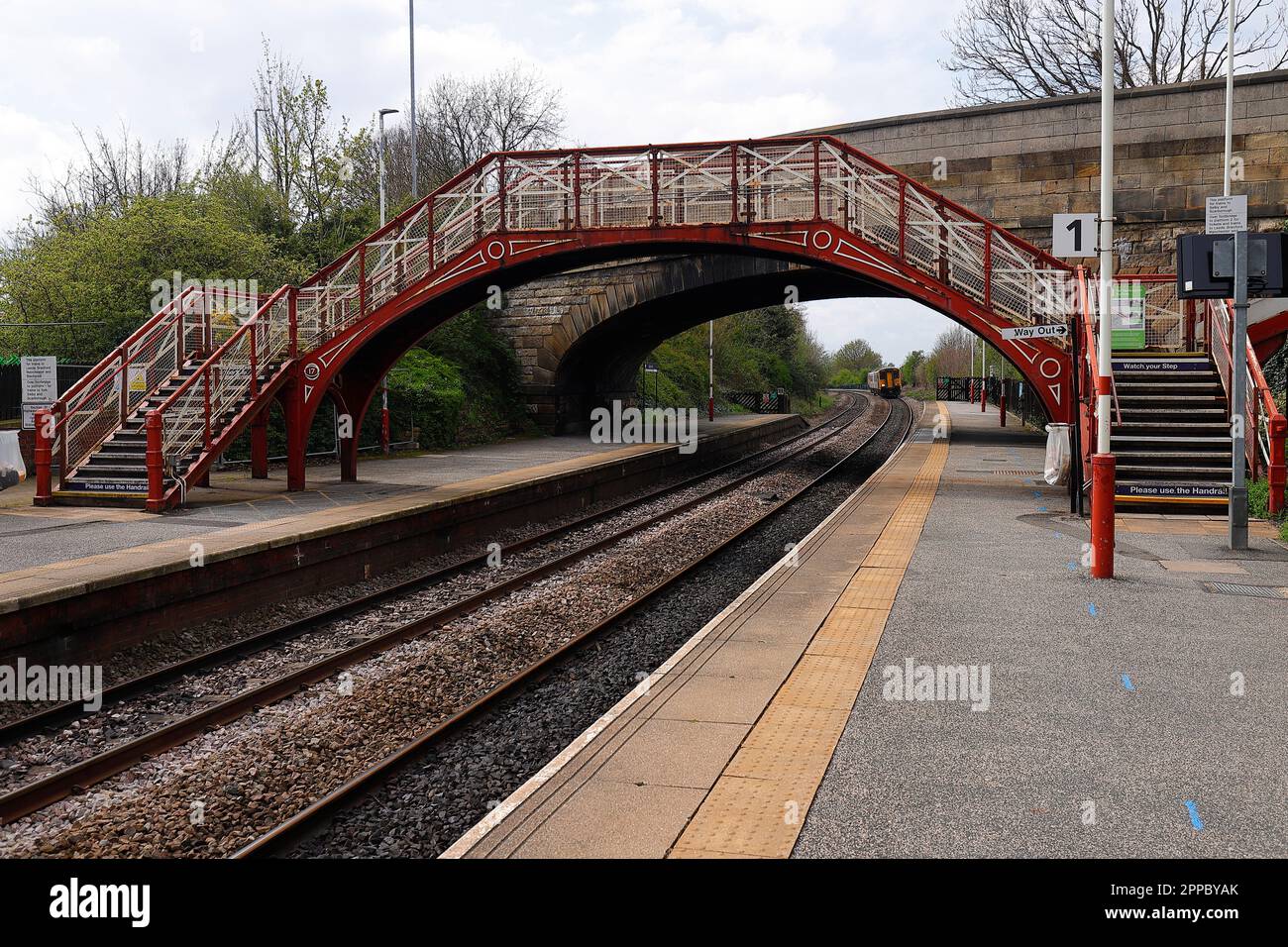 A listed victorian bridge at Garforth Railway Station in Leeds which is ...