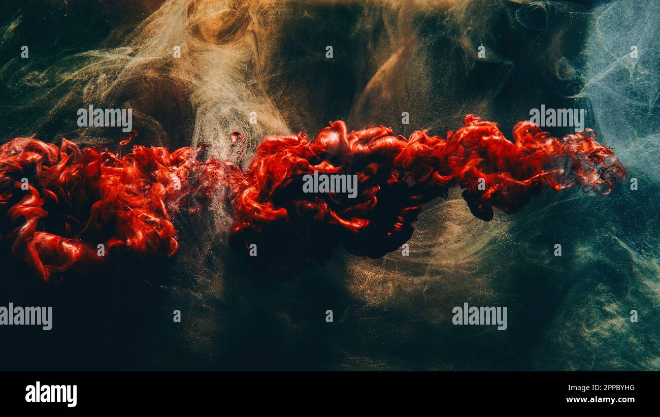 Ink shot paint water fluid splash red mist dark Stock Photo - Alamy