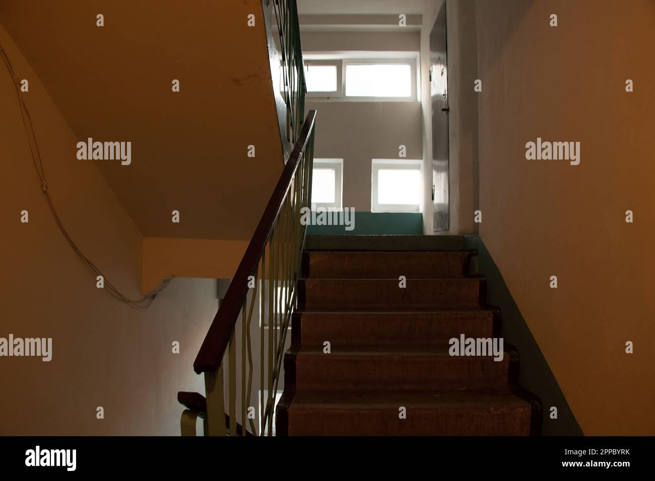 old soviet dirty dark staircase in an apartment building in dnipro city ...