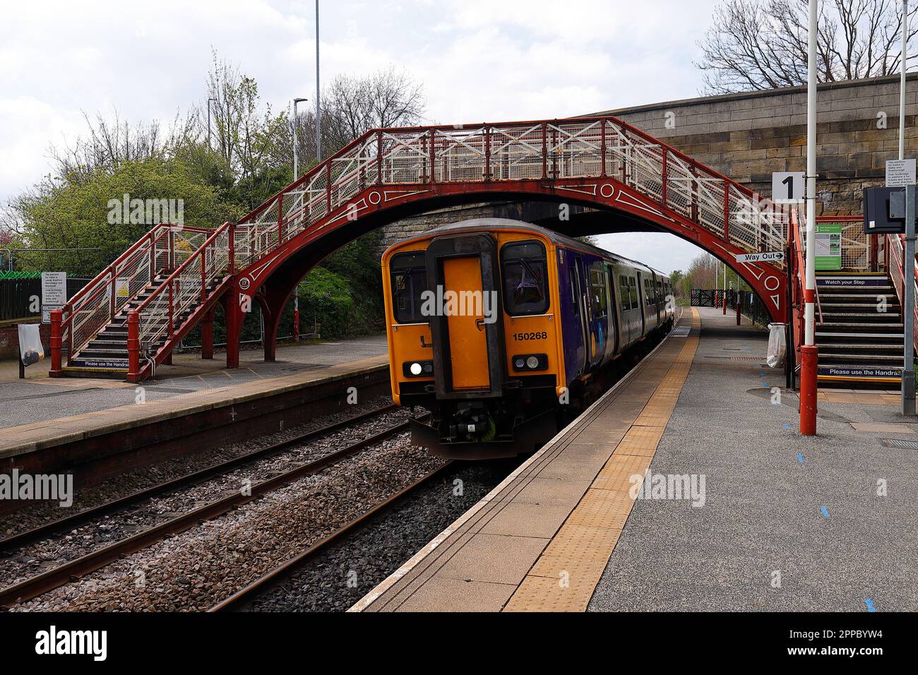 A listed victorian bridge at Garforth Railway Station in Leeds which is ...