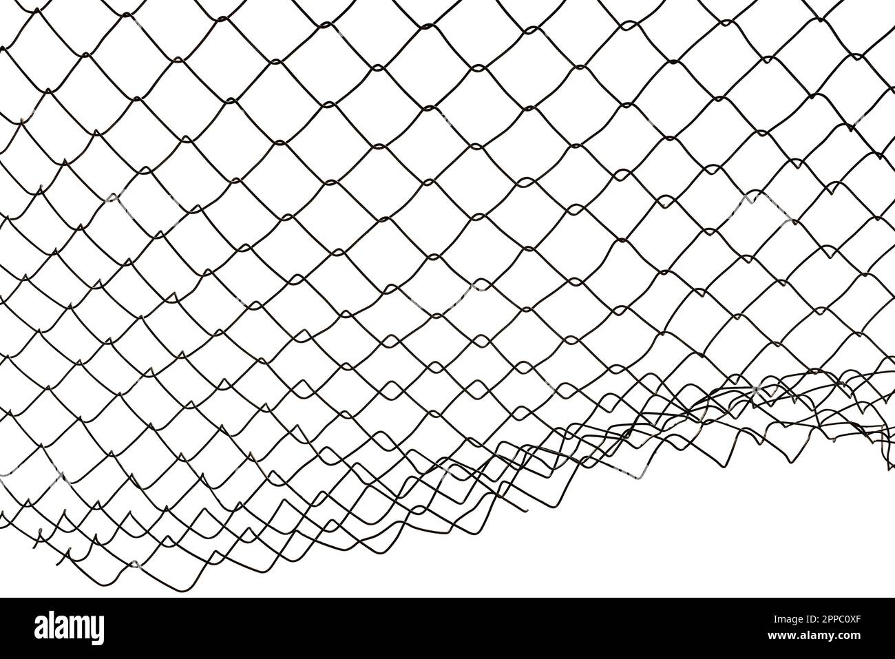 The texture of the metal mesh. Torn, destroyed, broken metal mesh on a ...