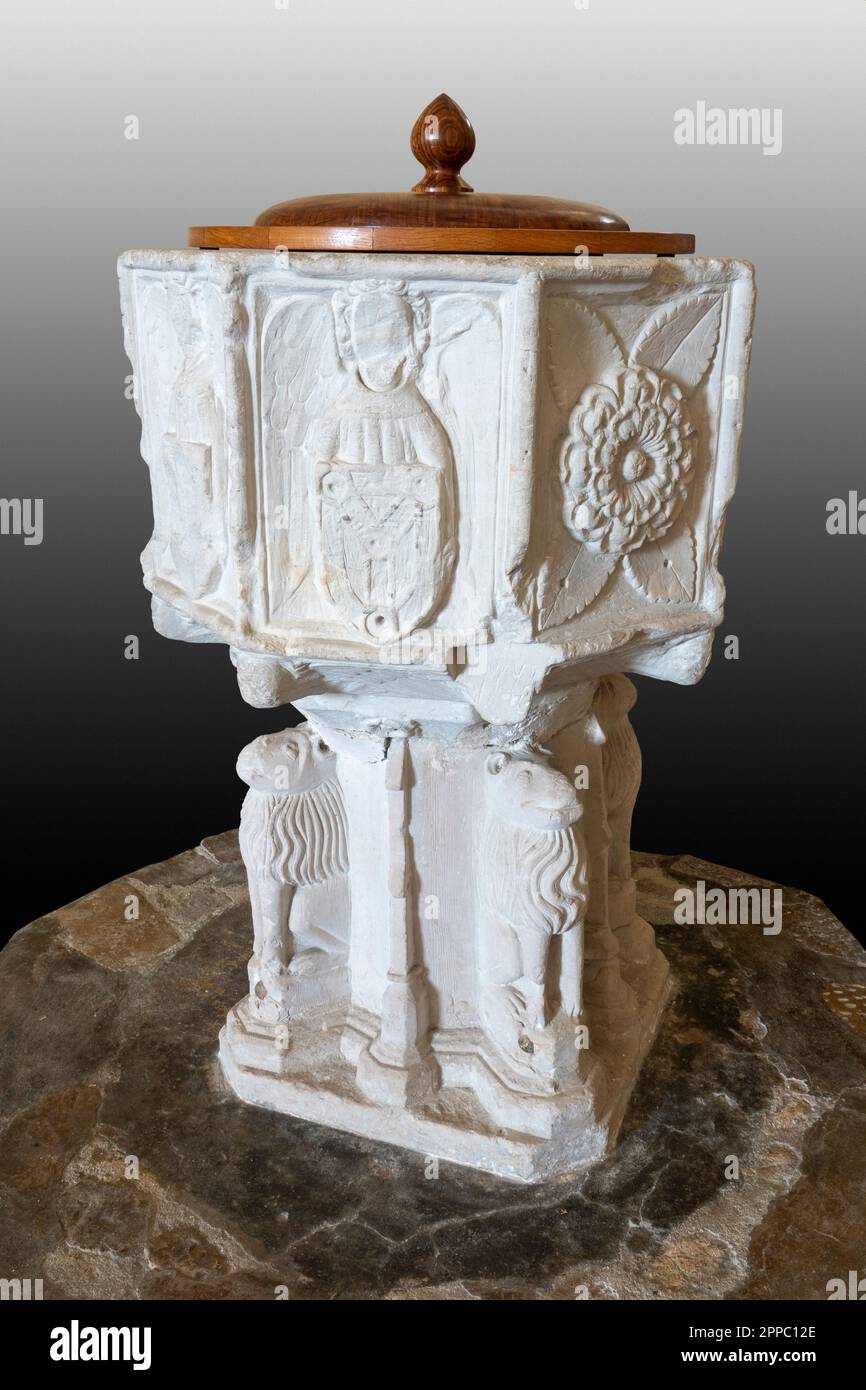 The font of St Andrew and St Eustachius Church, Hoo, Suffolk Stock ...