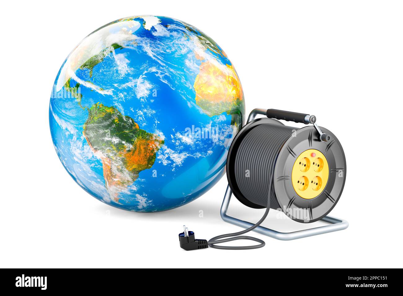 Industrial cable reel with Earth Globe, 3D rendering isolated on white ...