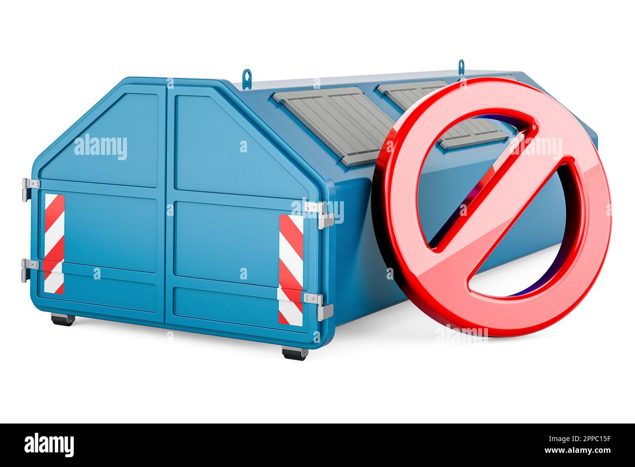 Industrial waste skip with forbidden symbol, 3D rendering isolated on ...