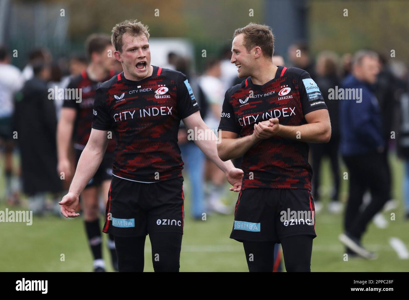 London, UK. 23rd Apr, 2023. Nick Tompkins and Max Malins of Saracens ...