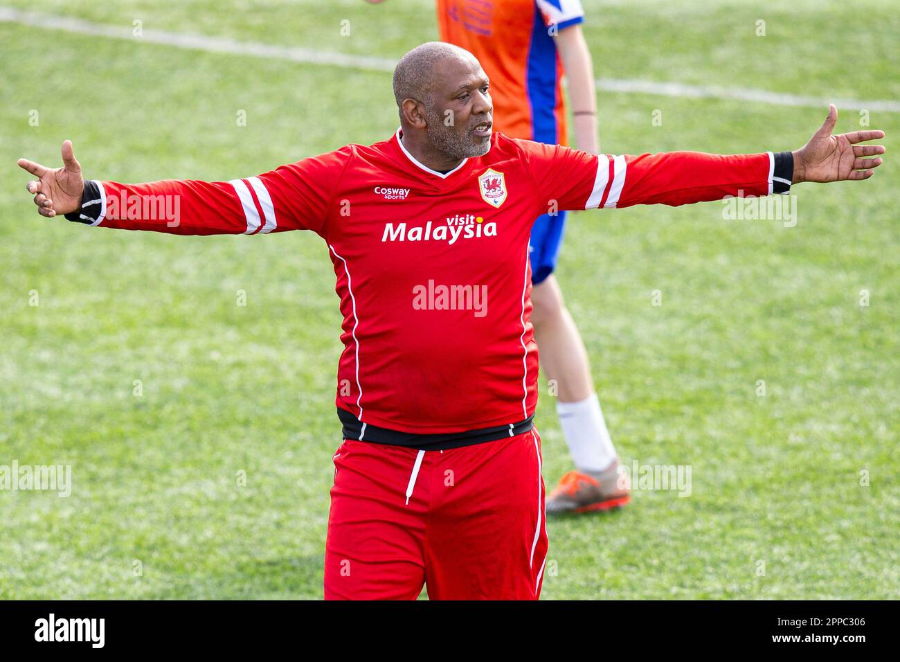 Bridgend, UK. 23rd Apr, 2023. John Williams of Cardiff City celebrates ...