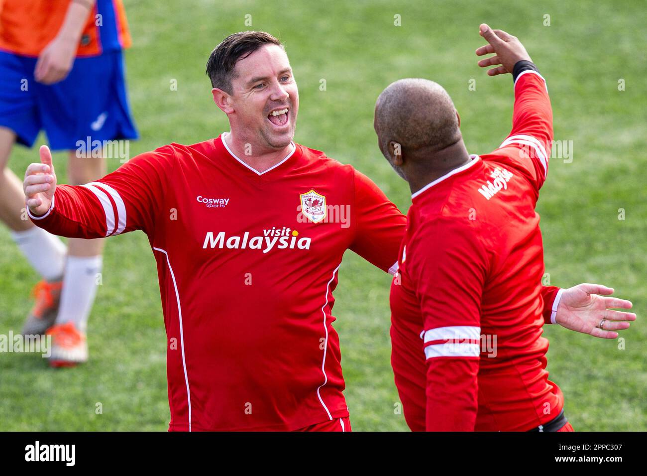 Bridgend, UK. 23rd Apr, 2023. John Williams of Cardiff City celebrates ...