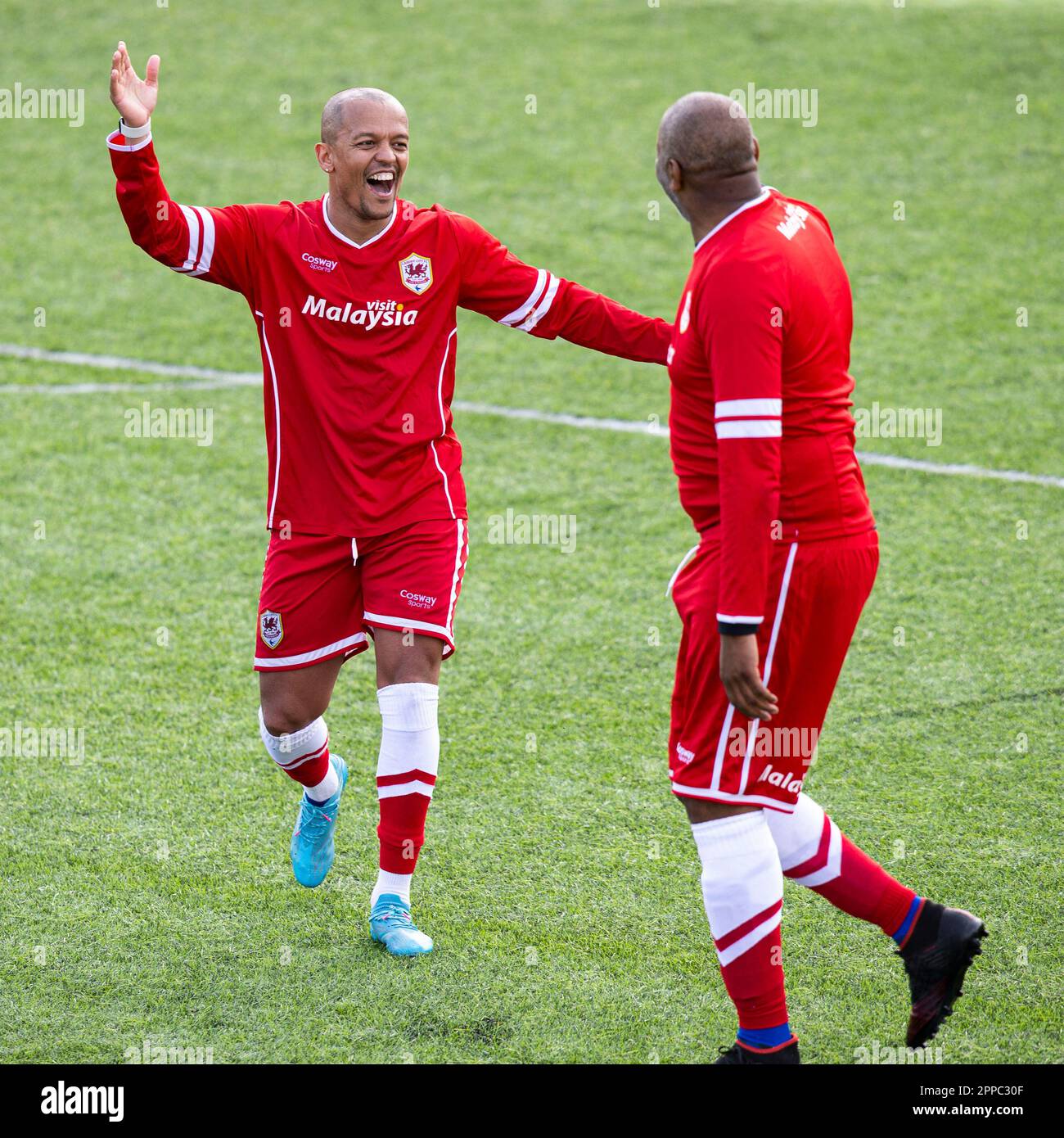 Bridgend, UK. 23rd Apr, 2023. John Williams of Cardiff City celebrates ...