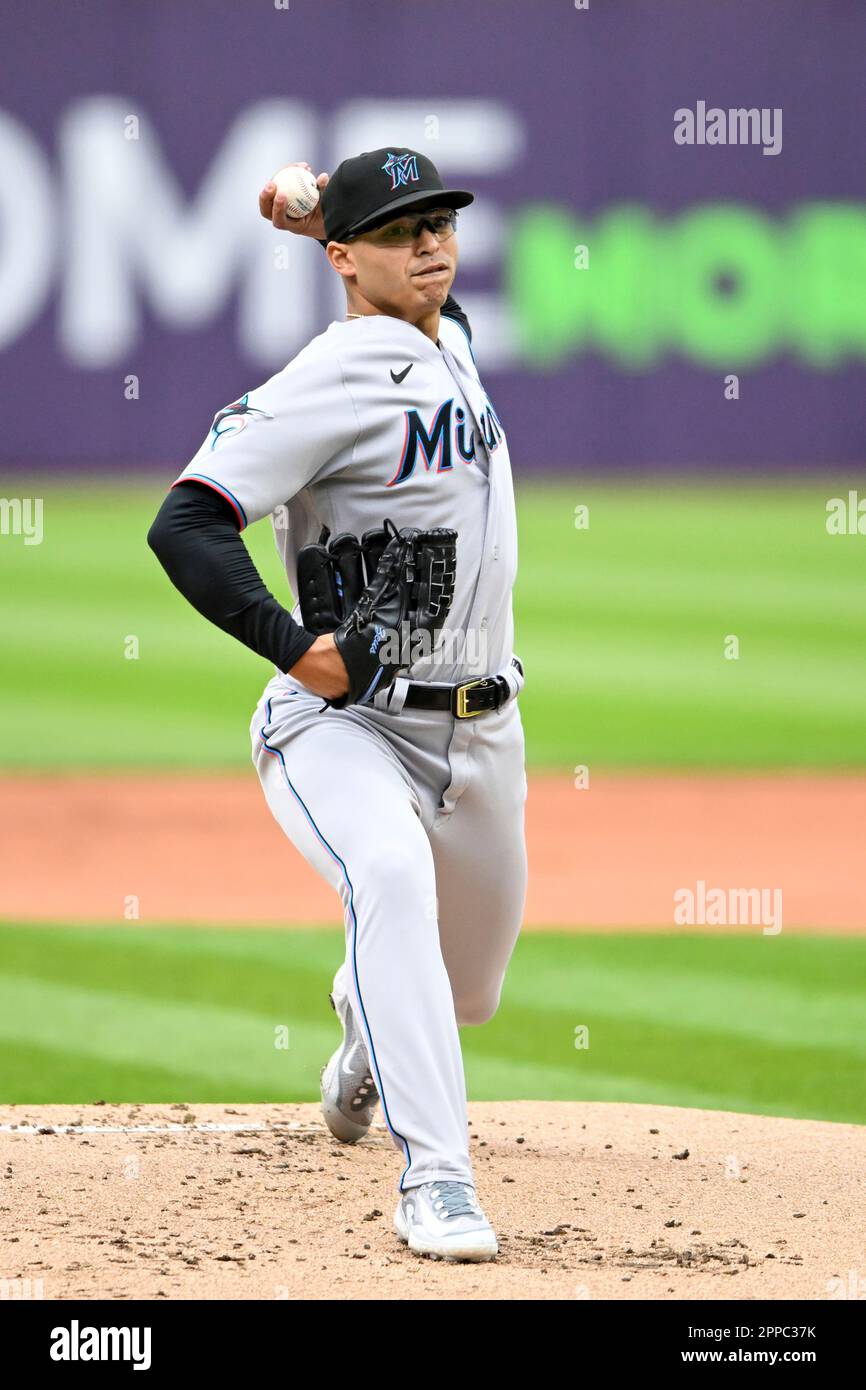 Miami Marlins starting pitcher Jesús Luzardo delivers during the first ...