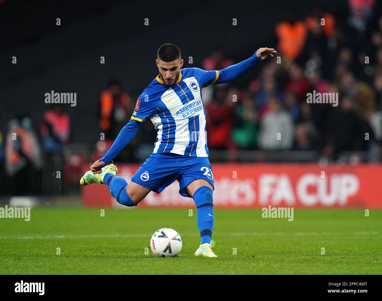 Brighton and Hove Albion's Deniz Undav scoring a penalty in the shoot ...