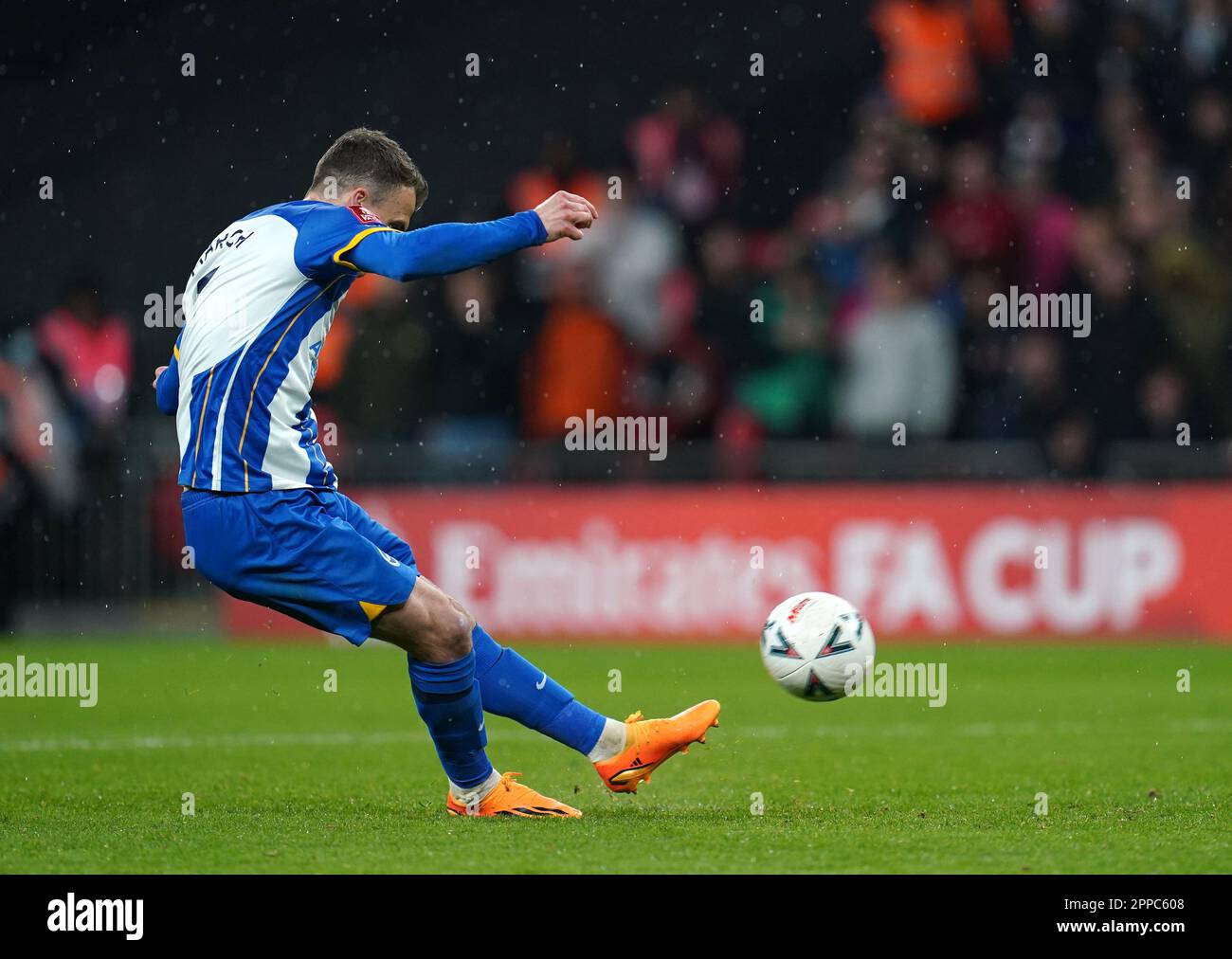 Brighton and Hove Albion's Solly March misses his penalty in the shoot ...
