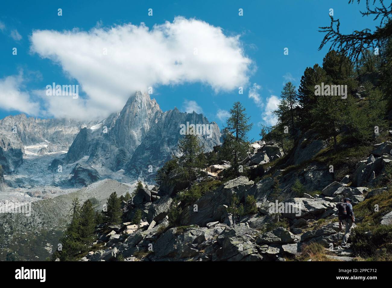 Beautiful cloudy mountains landscape on the Tour Mont Blanc, in the ...