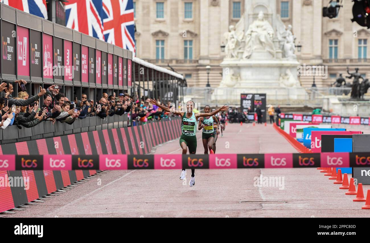 London, UK. 23rd Apr, 2023. Sifan Hassan of the Netherlands win's the ...