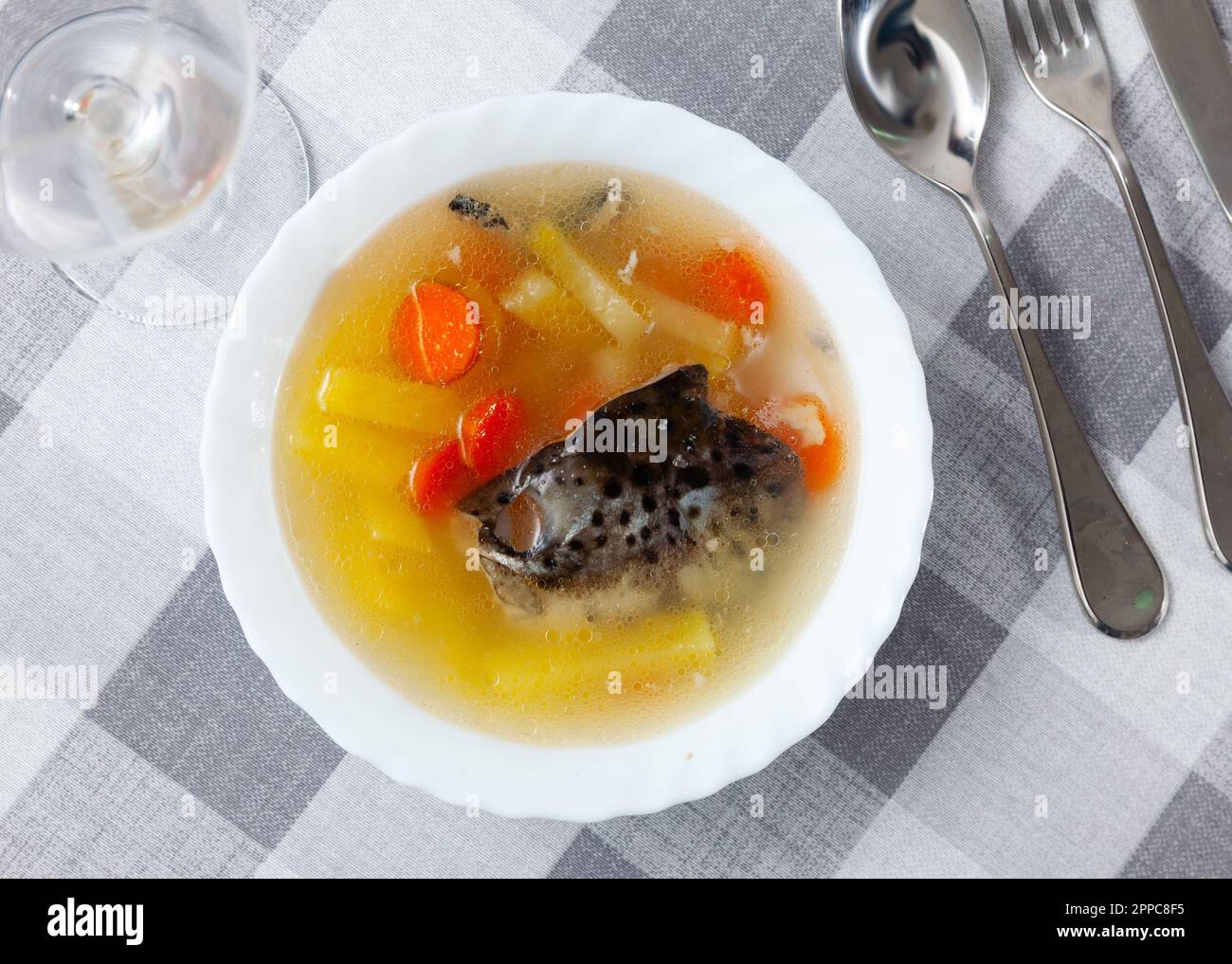 Fresh fish stock made of salmon carcass Stock Photo - Alamy