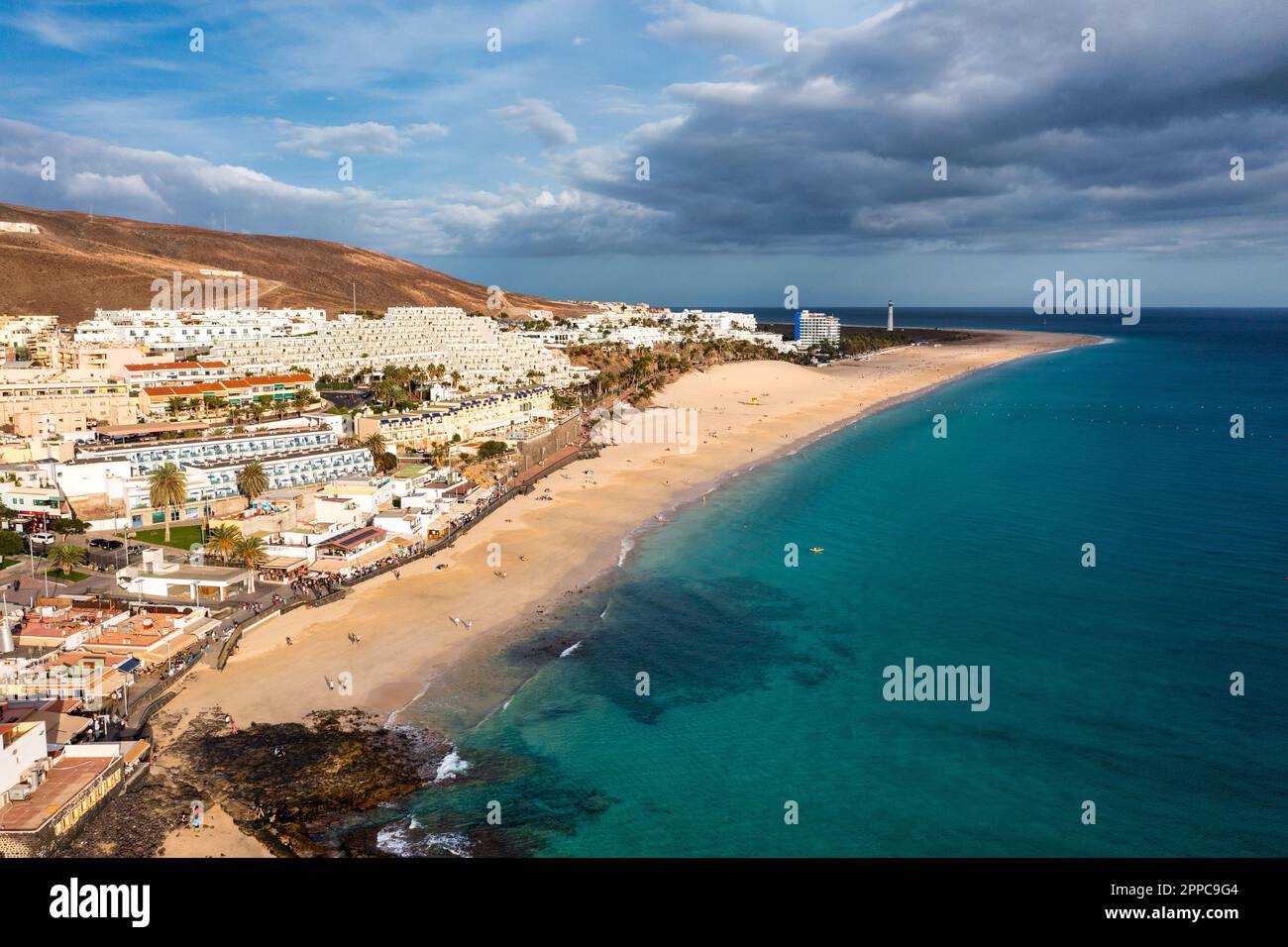 Aerial view of beach in Morro del Jable town (Morro Jable beach) on ...