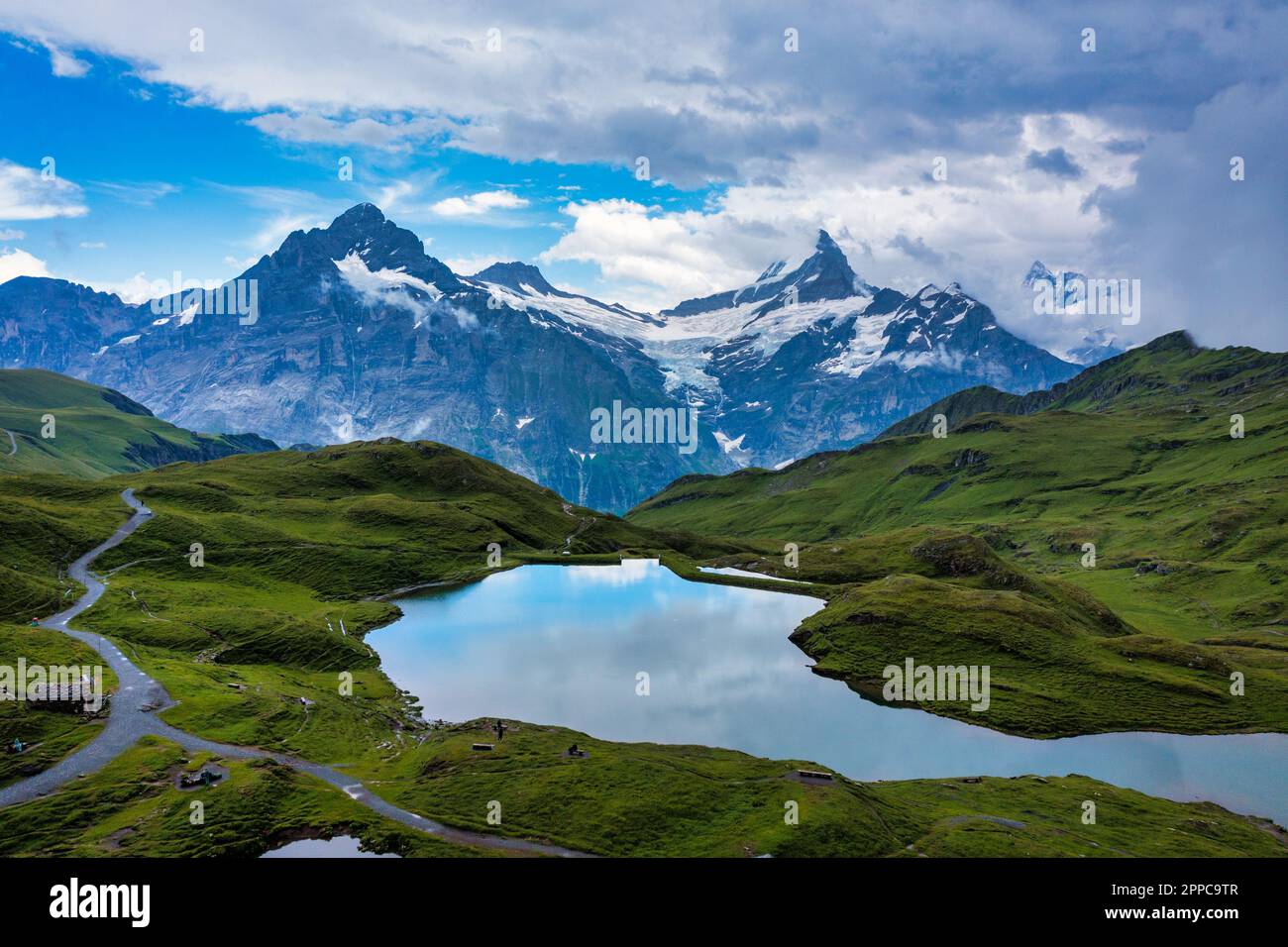 Bachalpsee lake at dawn, Bernese Oberland, Switzerland. Alpine view of ...