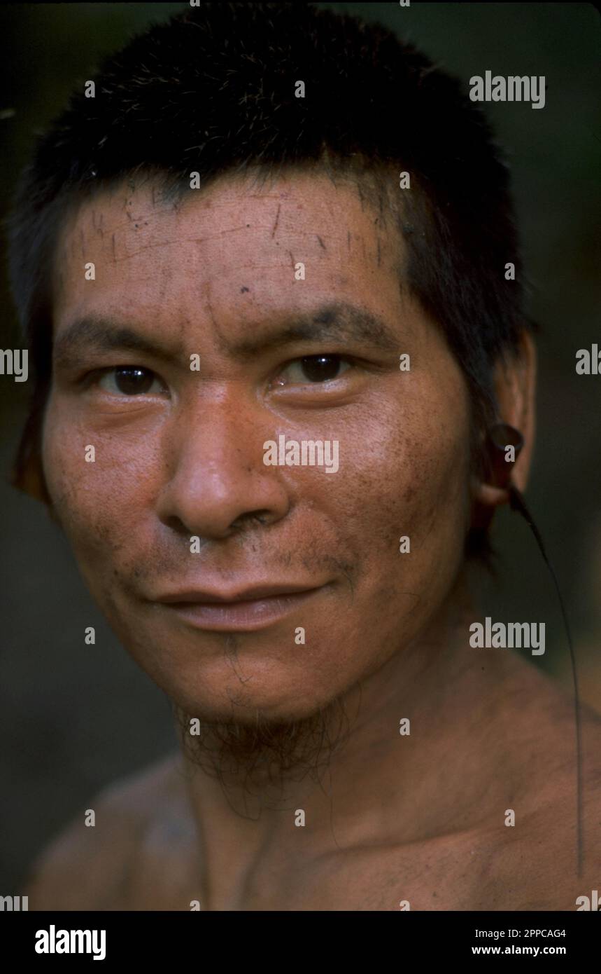 Portrait of Hoti Indian. Guiana Highlands rainforest, Venezuela.The ...