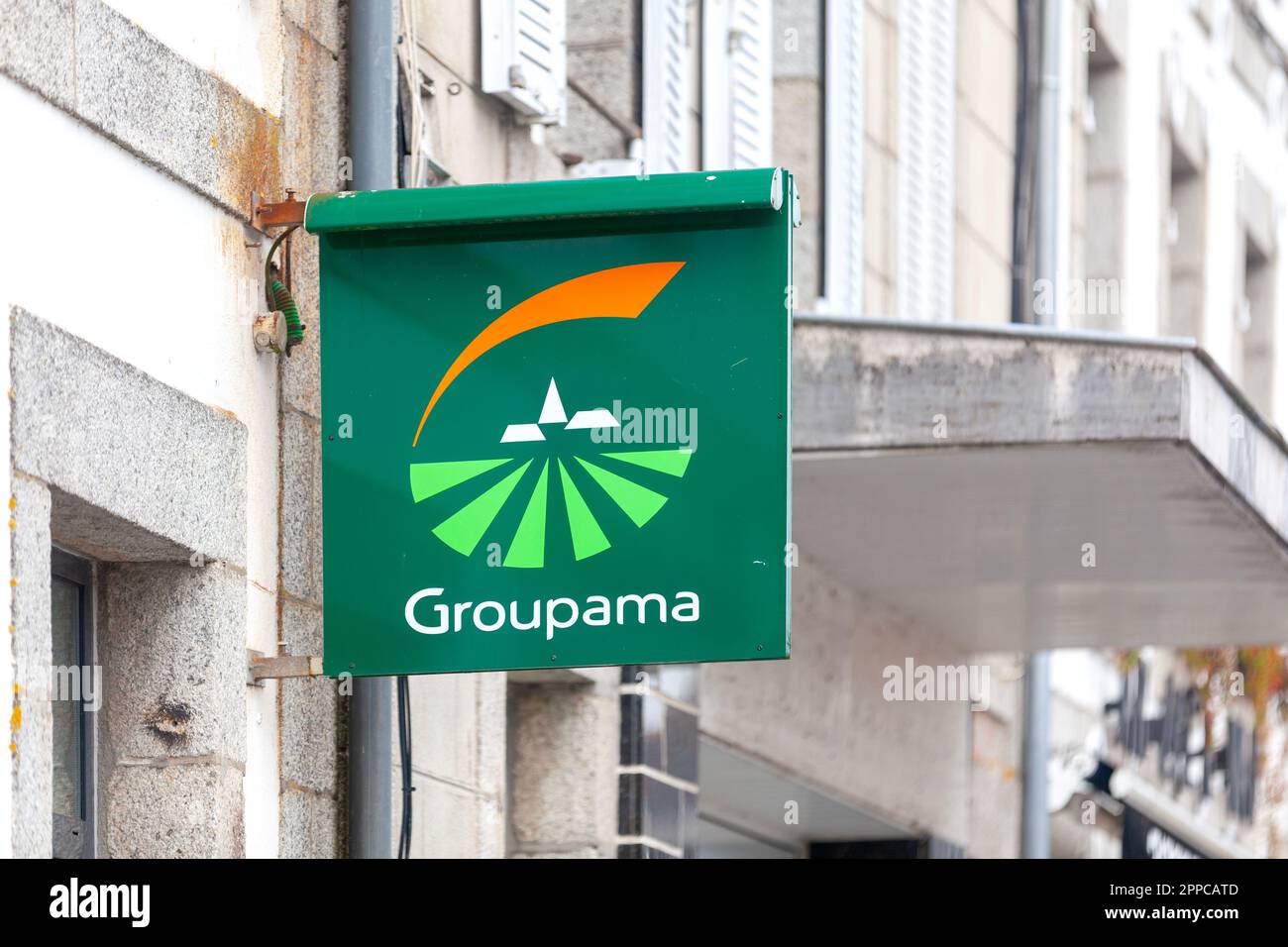 Huelgoat, France - April, 20 2023: Sign of Groupama, a French insurance ...