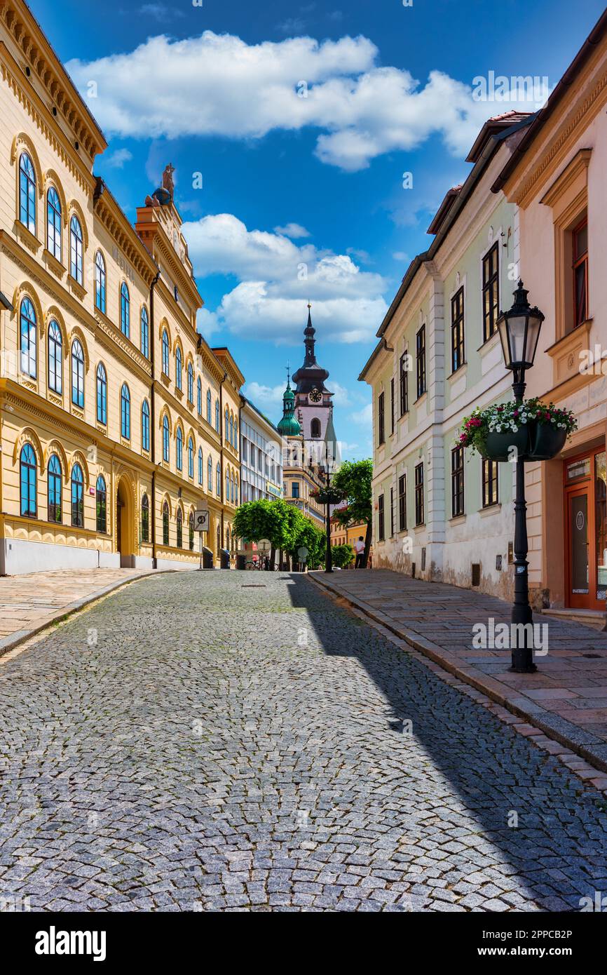 Medieval Town Pisek and historic old street in Southern Bohemia, Czech ...