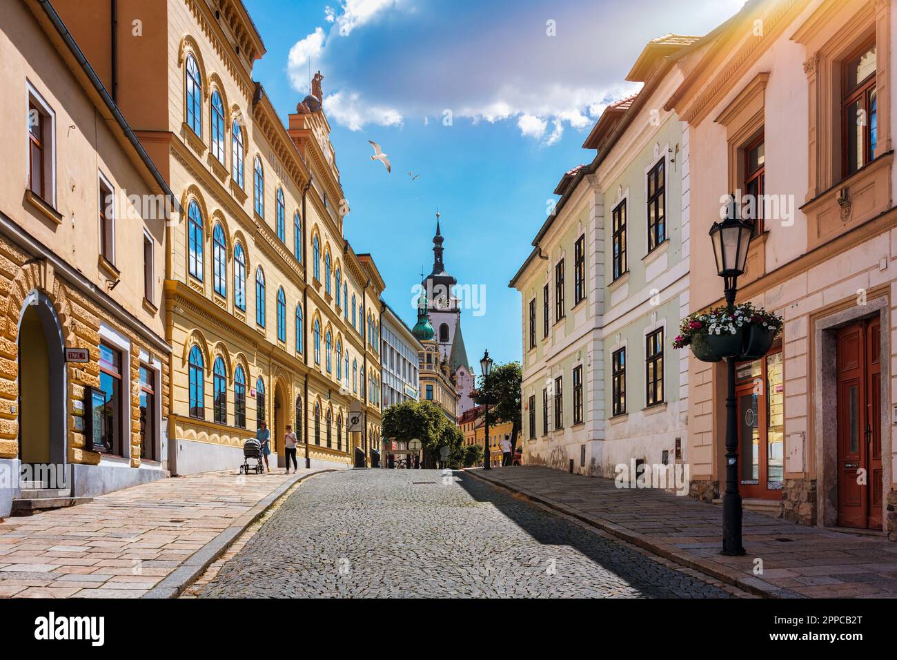Medieval Town Pisek and historic old street in Southern Bohemia, Czech ...