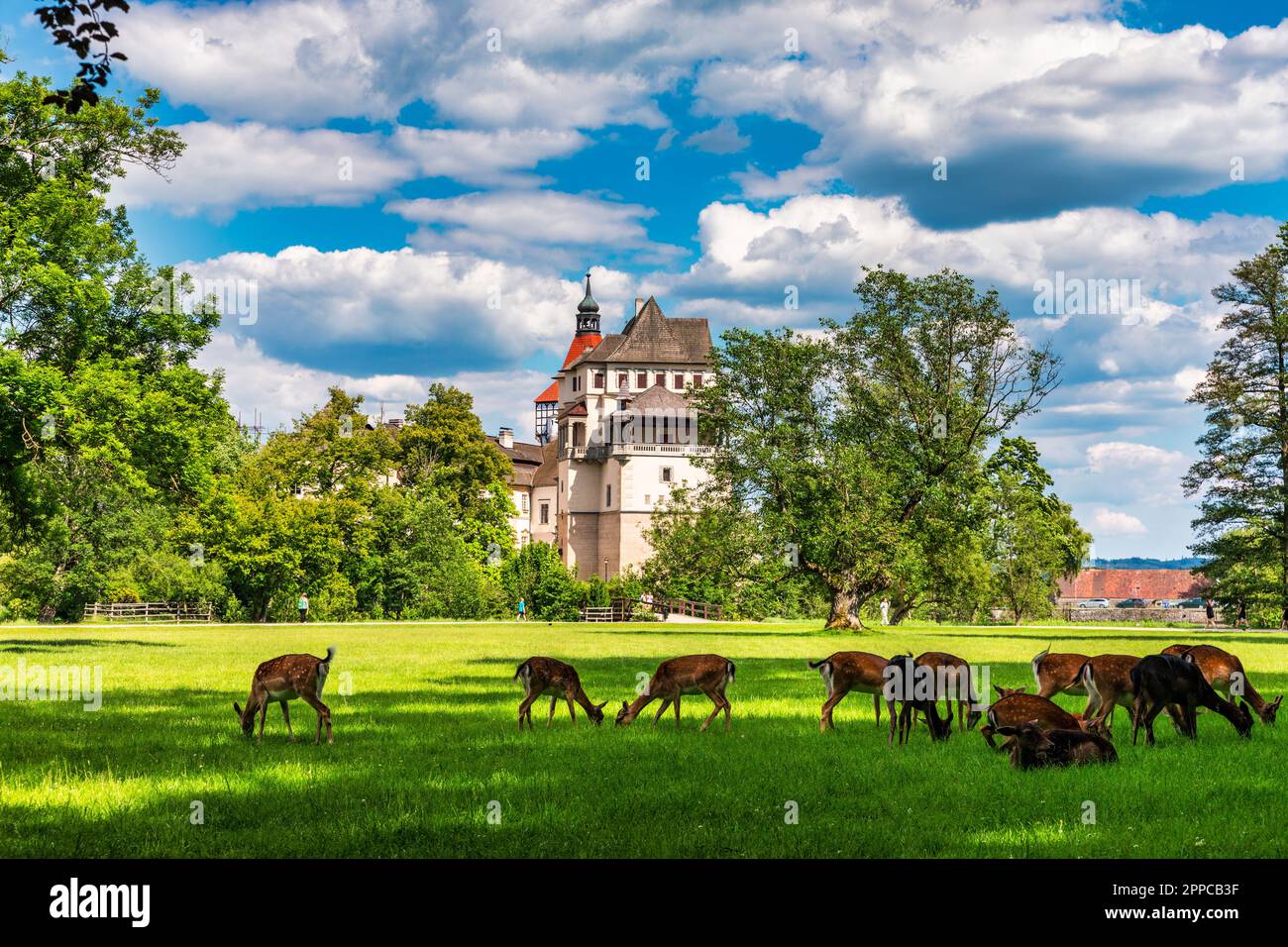 Blatna castle near Strakonice, Southern Bohemia, Czech Republic. Aerial ...