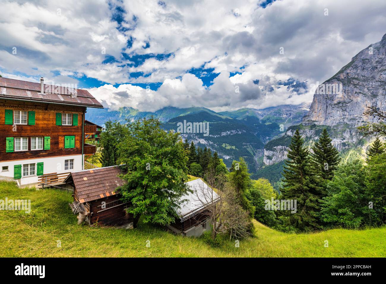 Village of Murren in the Swiss Alps. Village Murren surrounded by ...