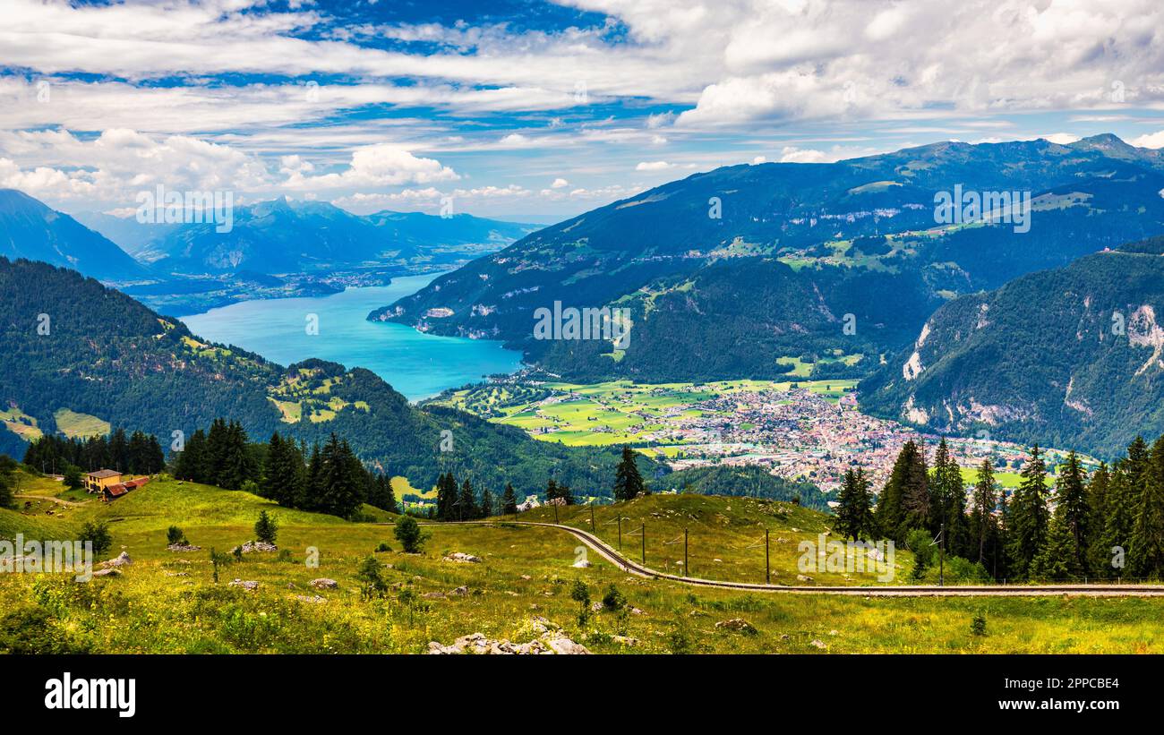 Beautiful Lake Thun view from Schynige Platte trail in Bernese Oberland ...