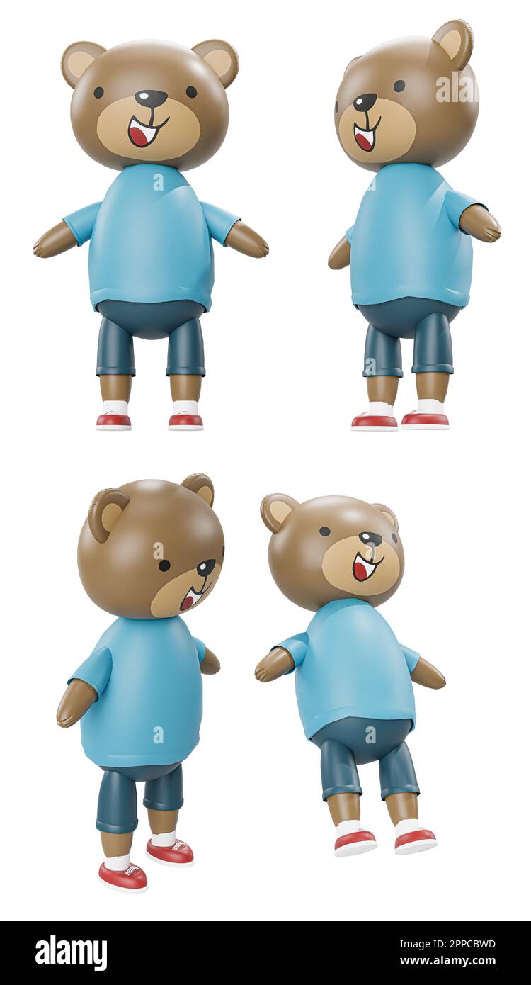 Cartoon Bear different angles isolated on white background high quality ...