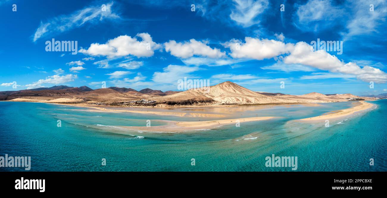 View on the beach Sotavento with golden sand and crystal sea water of ...