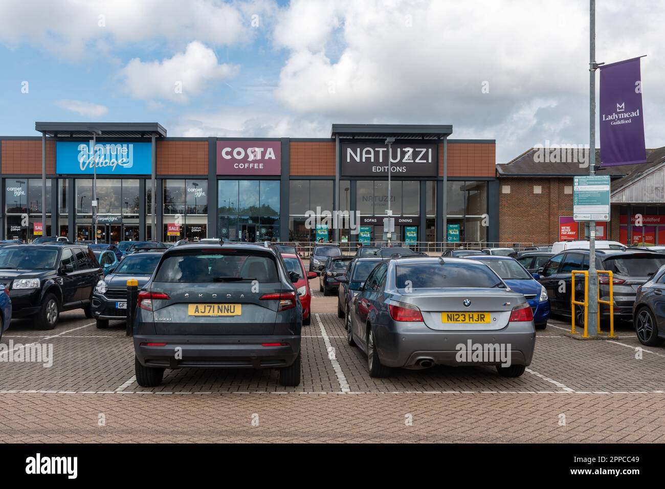Ladymead Retail Park in Guildford, Surrey, England, UK. Out of town ...