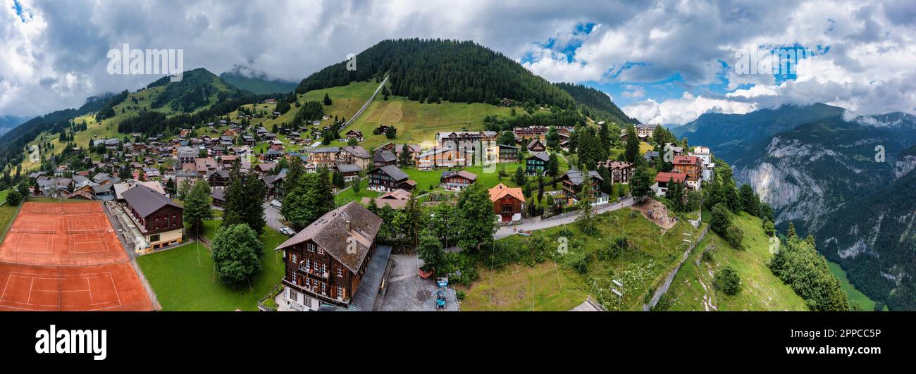 Village of Murren in the Swiss Alps. Village Murren surrounded by ...