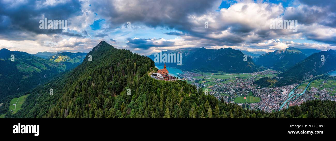 Beautiful top of Harder Kulm in Swiss Interlaken in summer sunset ...