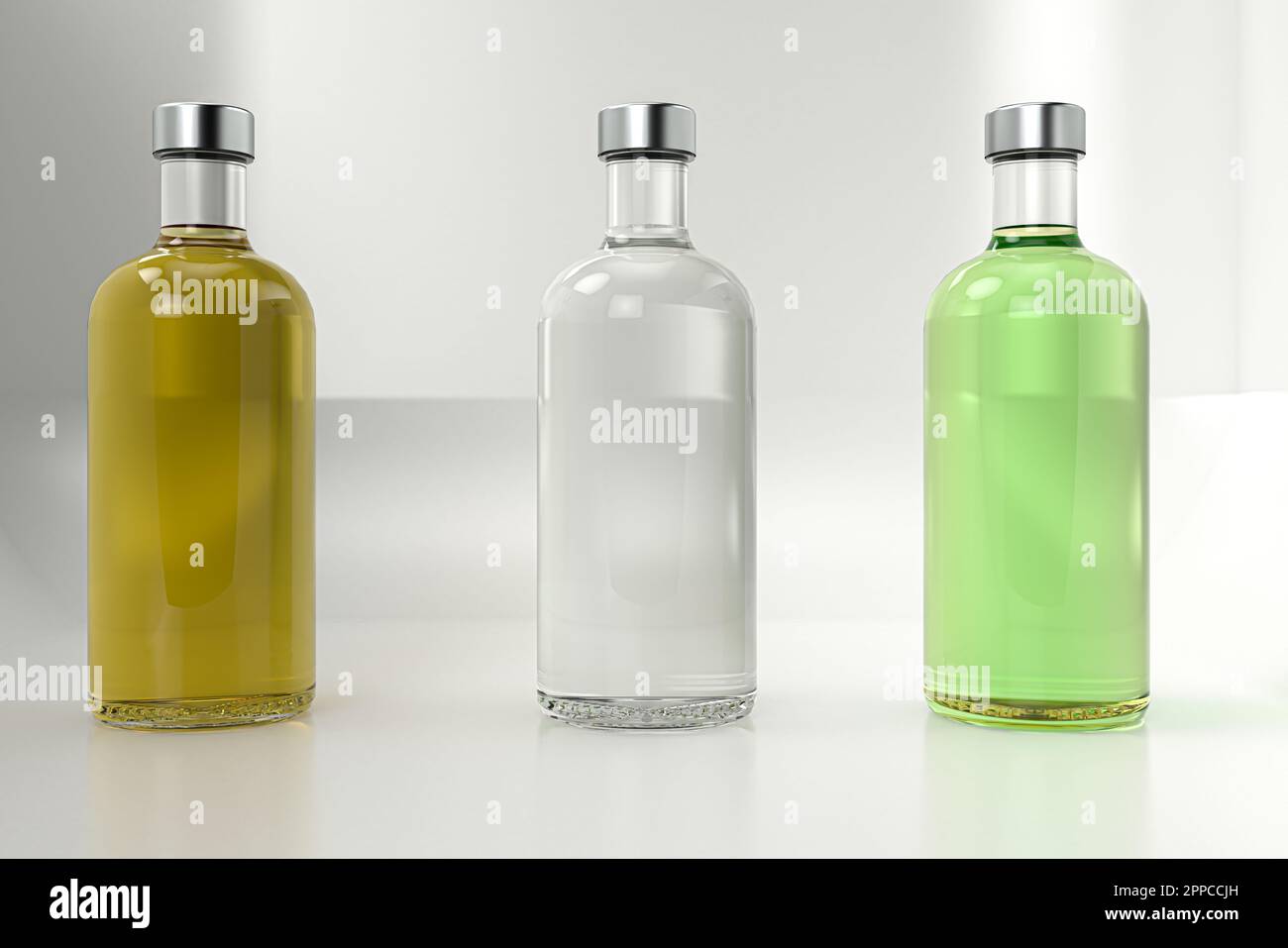 3D rendering - Three exclusive bottle of alcohol isolated on white ...