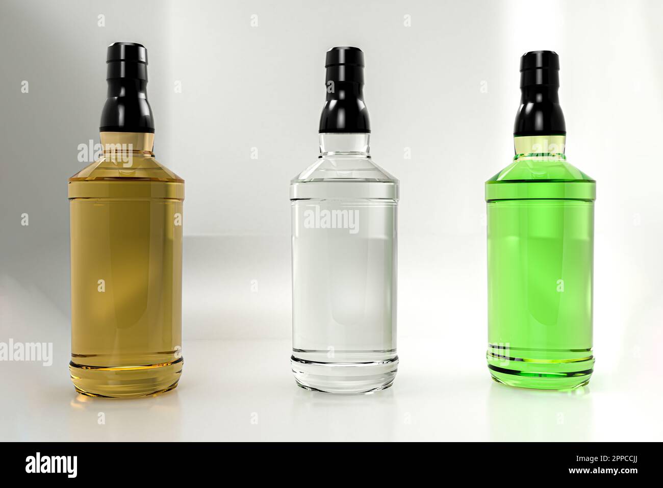 3D rendering - Three exclusive bottle of alcohol isolated on white ...