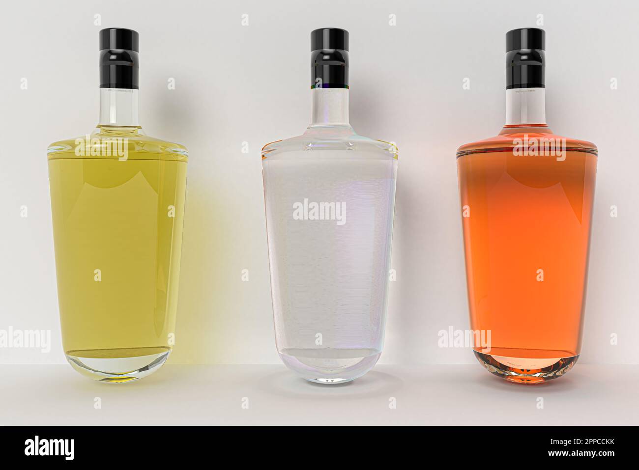 3D rendering - Three exclusive bottle of alcohol isolated on white ...