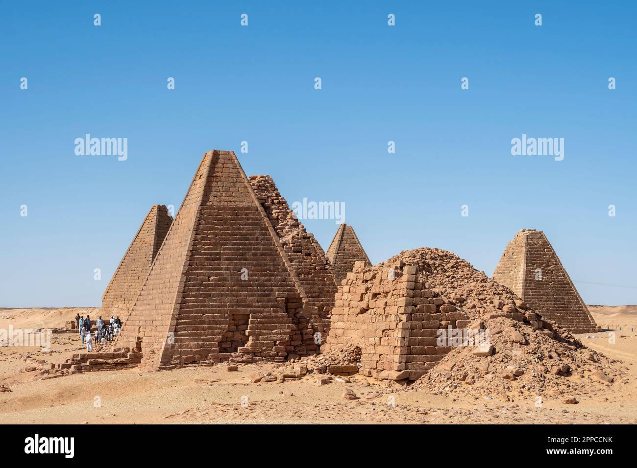 Visitors at the Royal Cemetery Pyramids of Jebel Barkal, Karima, Sudan ...