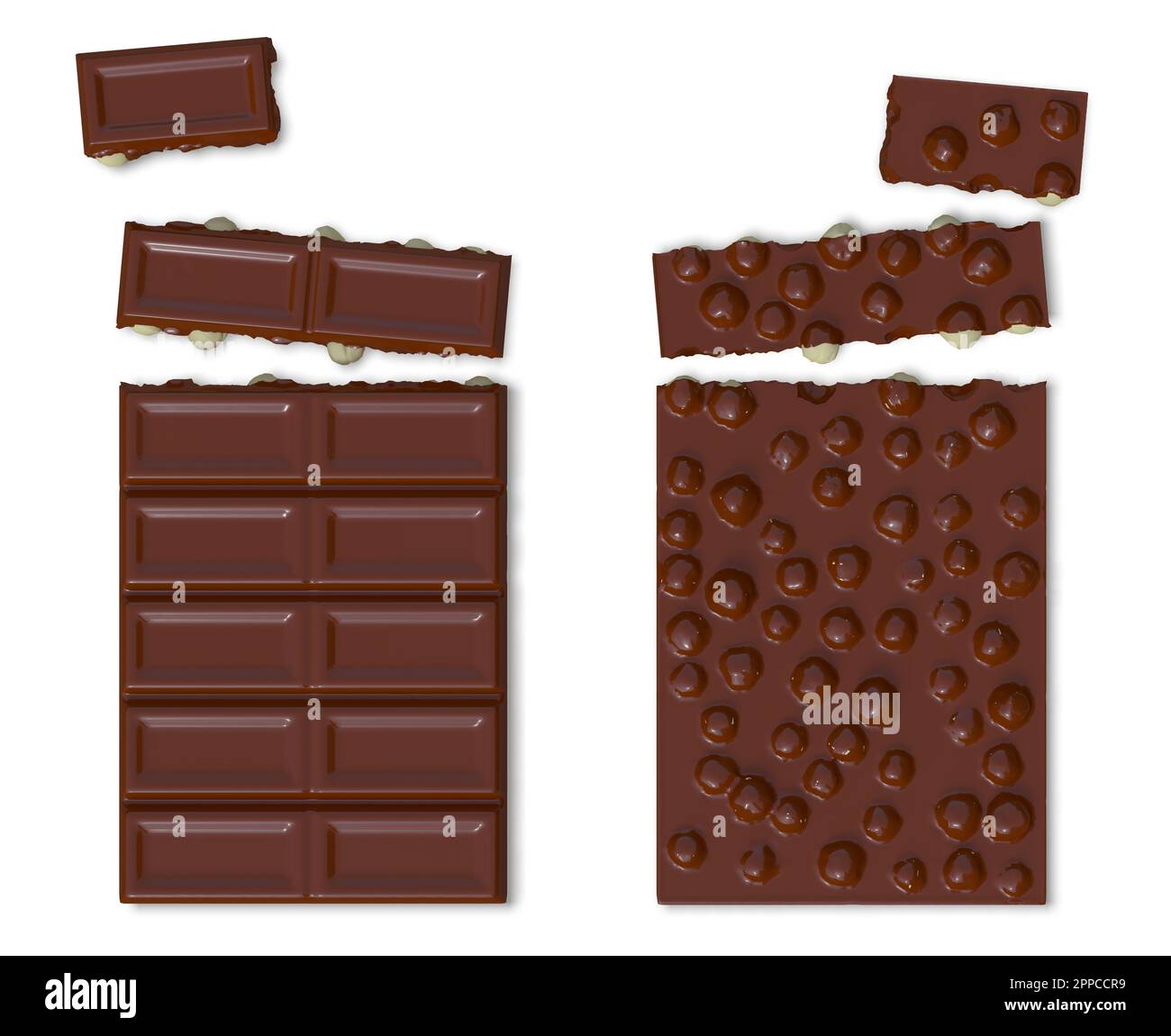 3d rendering close view of chocolate with whole hazelnuts front and ...